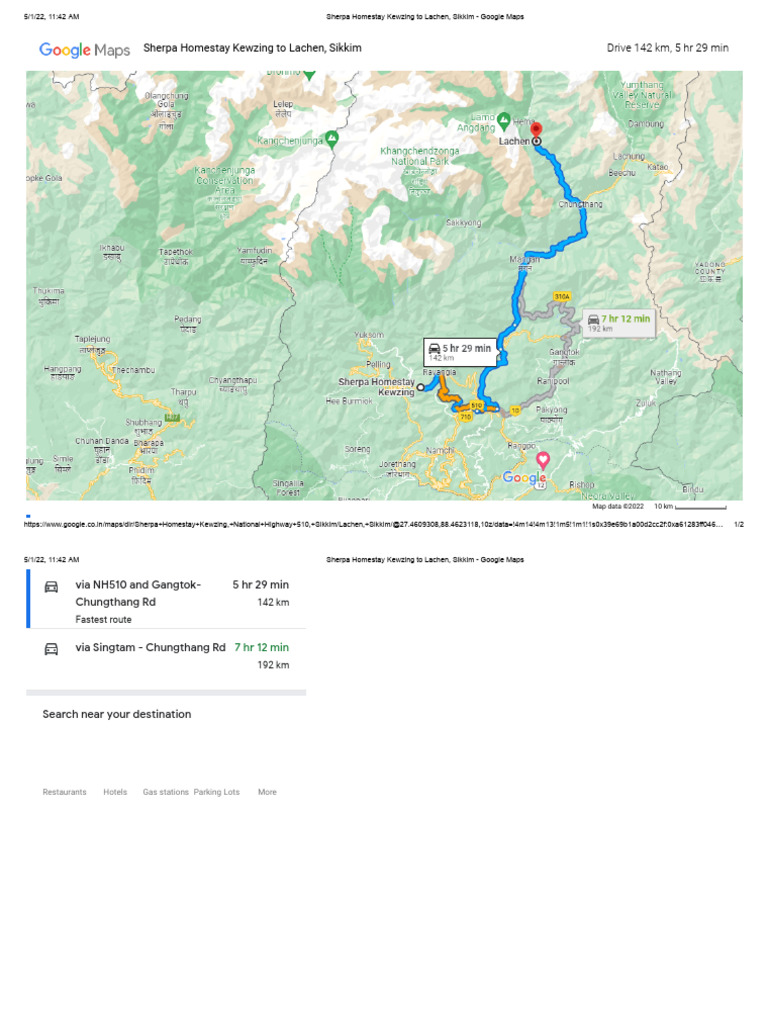 Sherpa Homestay Kewzing To Lachen, Sikkim - Google Maps | PDF