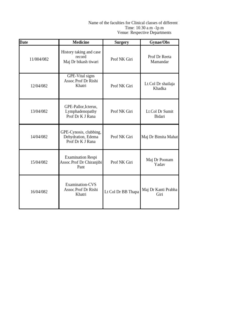 MBBS 11th Batch Classes From 11th To 16th Shrawan | PDF