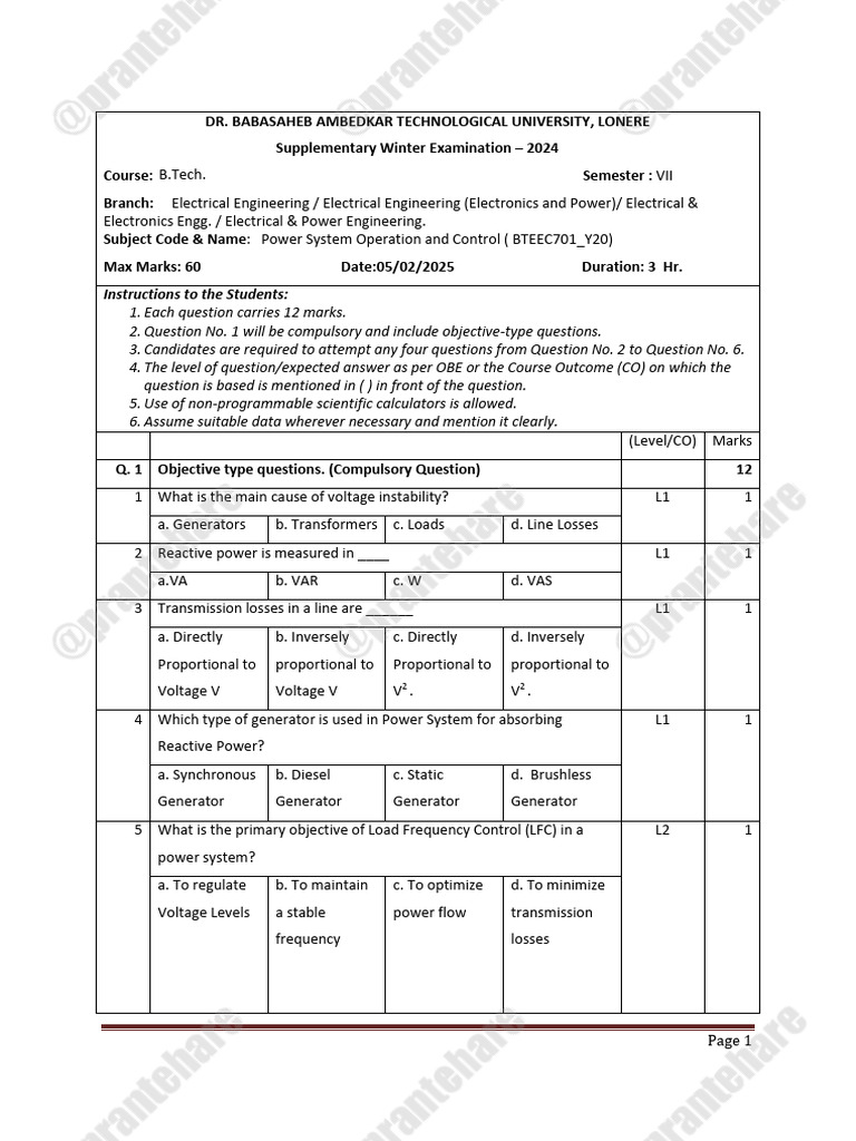 Semester - 7-Power System Operation & Control | PDF | Electric Power Transmission | Steady State