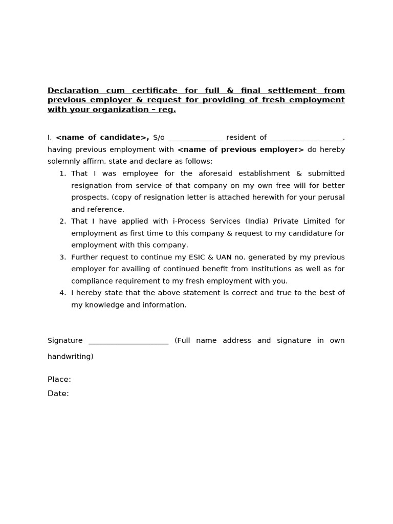 Undertaking From Employee | PDF