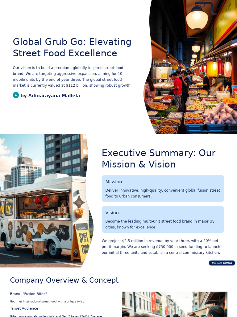 Global Grub Go Elevating Street Food Excellence | PDF | Restaurants | Chef
