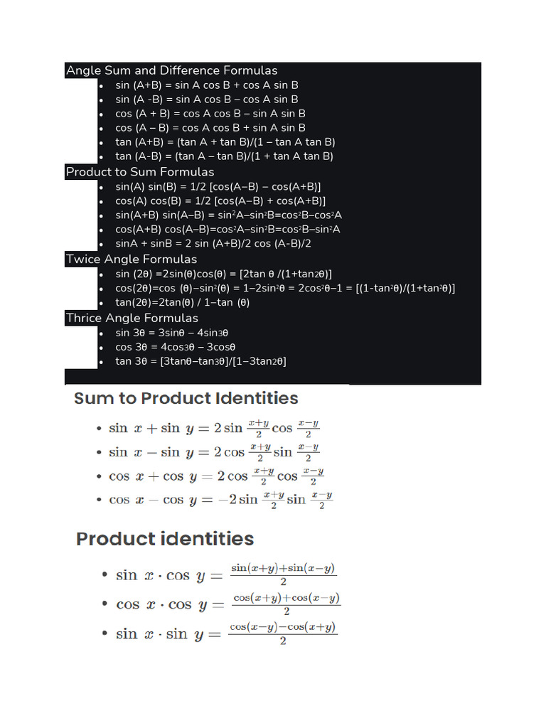 Trigonometric Angle Formulas | PDF