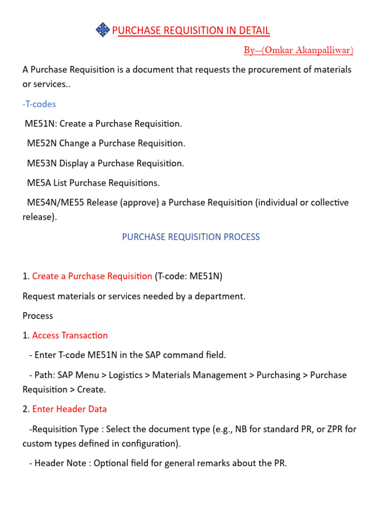 Purchase Requisition in Detail | PDF | Business | Computing