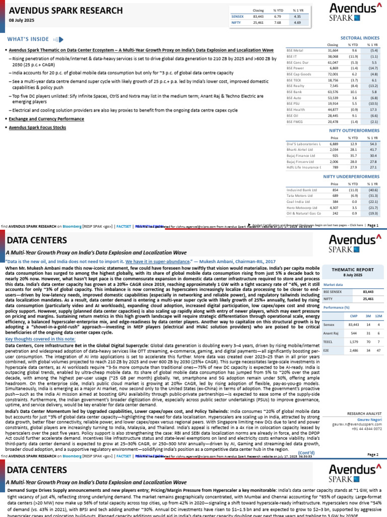 Avendus Spark Research 08 July 2025 - Data Center Ecosystem | PDF ...