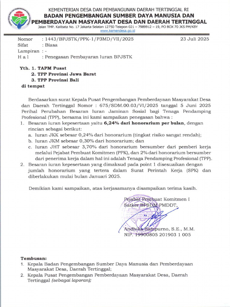 1443 - Penegasan Pembayaran Iuran BPJSTK | PDF