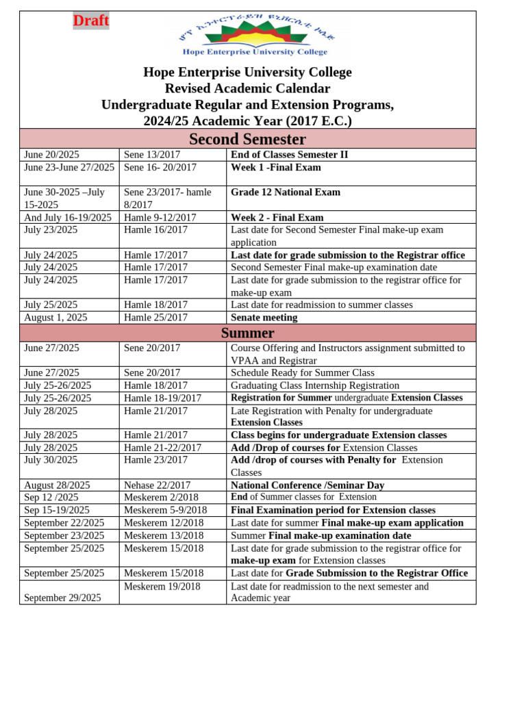 HEUC 2024/25 Academic Calendar Update | PDF | Academic Term ...