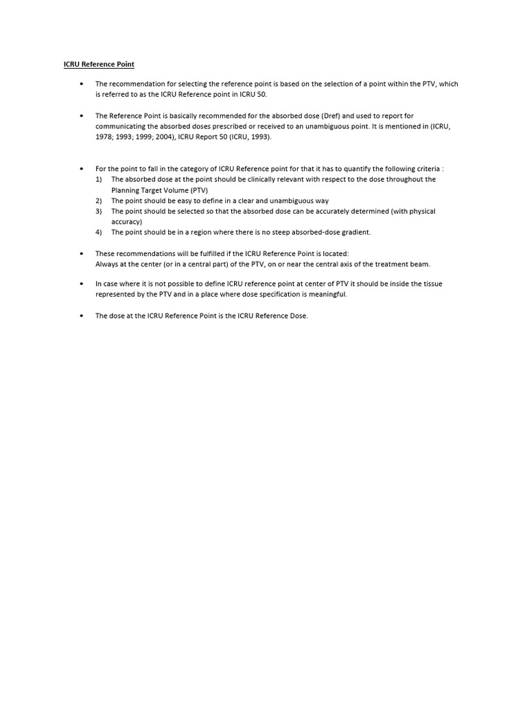 ICRU Reference Point Guidelines | PDF