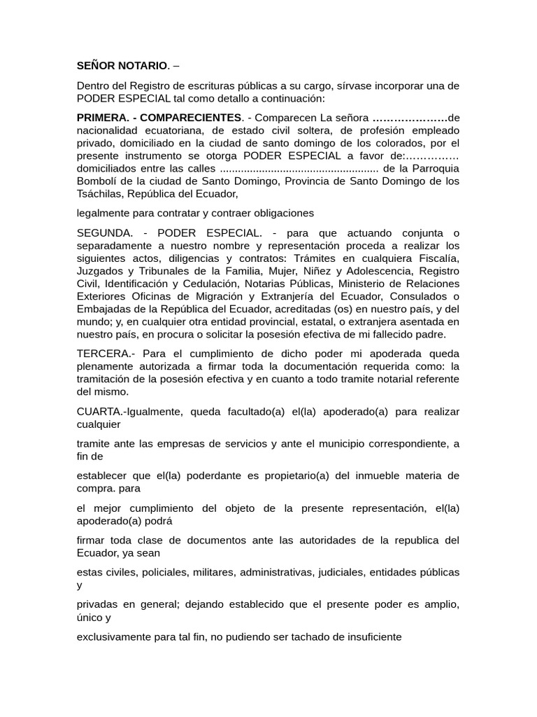 Poder Especial Notarial en Ecuador | PDF | Gobierno | Justicia