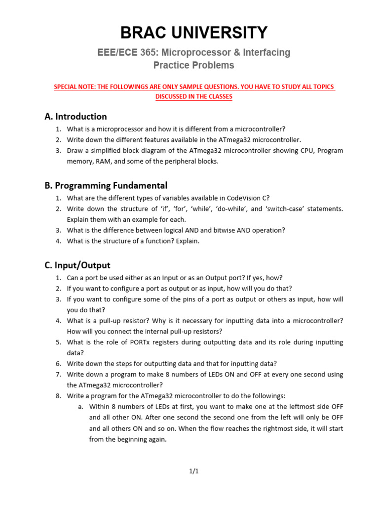 Practice Problems For Mid | PDF | Microcontroller | Input/Output