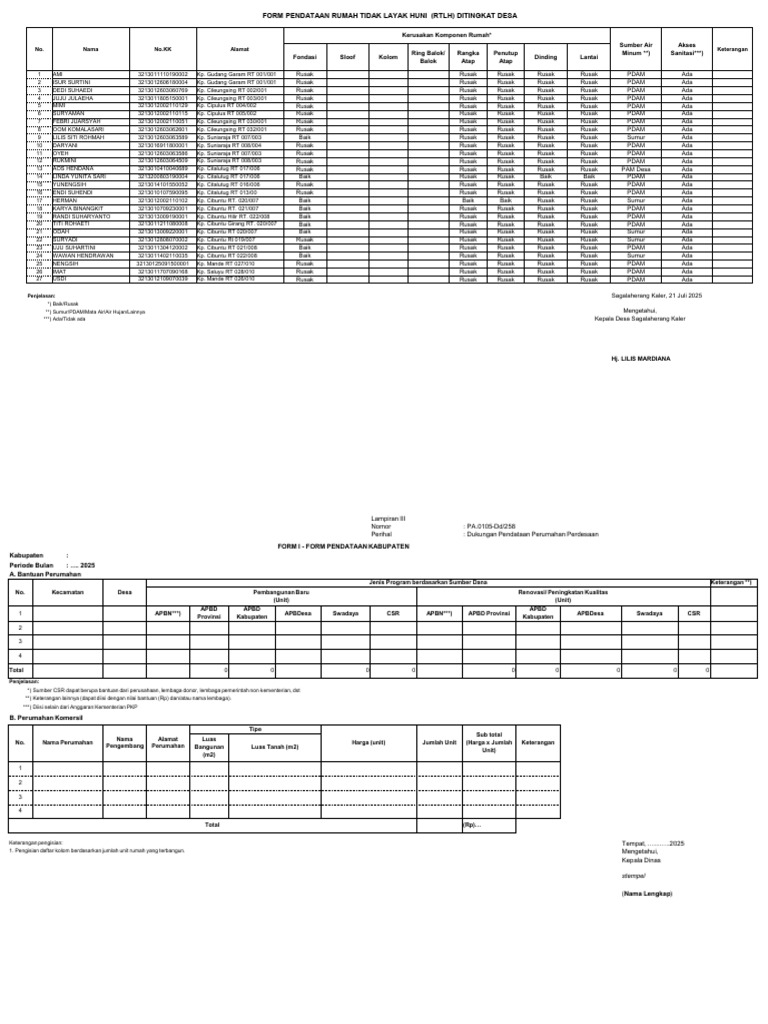 Form Pendataan Perumahan Desa & Kabupaten Rev1 TA 2025 100625 | PDF