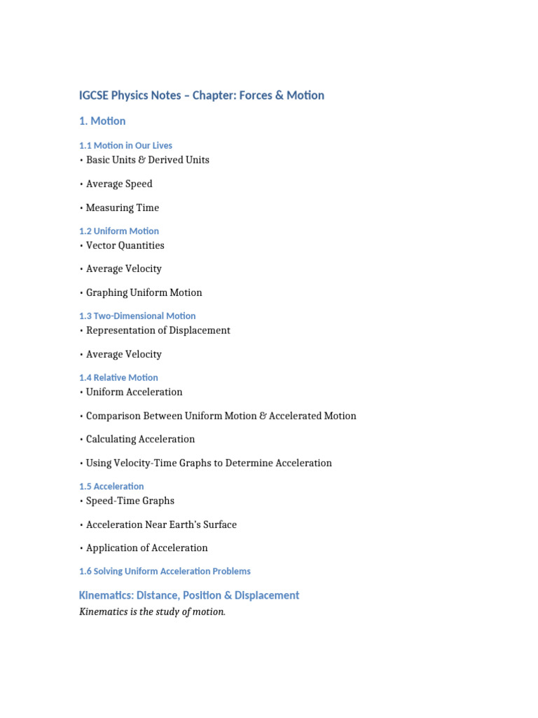 IGCSE Physics Notes Forces and Motion | PDF | Velocity | Acceleration