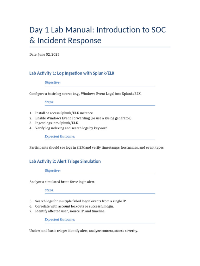 Day1 Lab Manual SOC IR | PDF