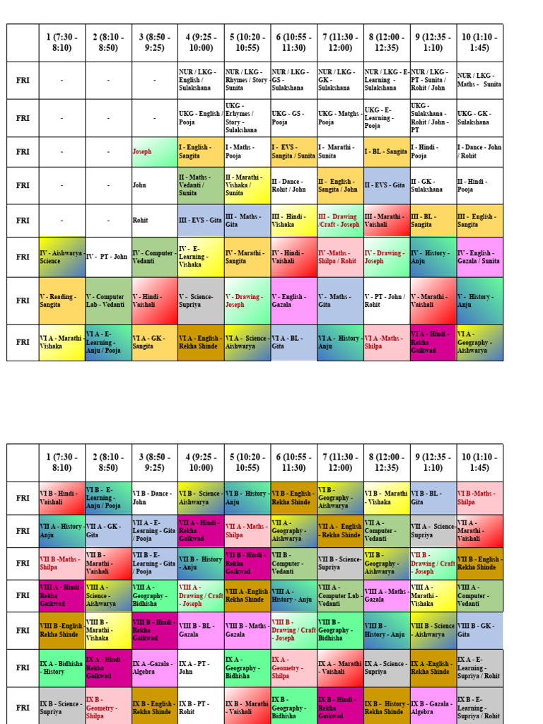 Teacher Timetable for Friday Classes | PDF | Mathematics