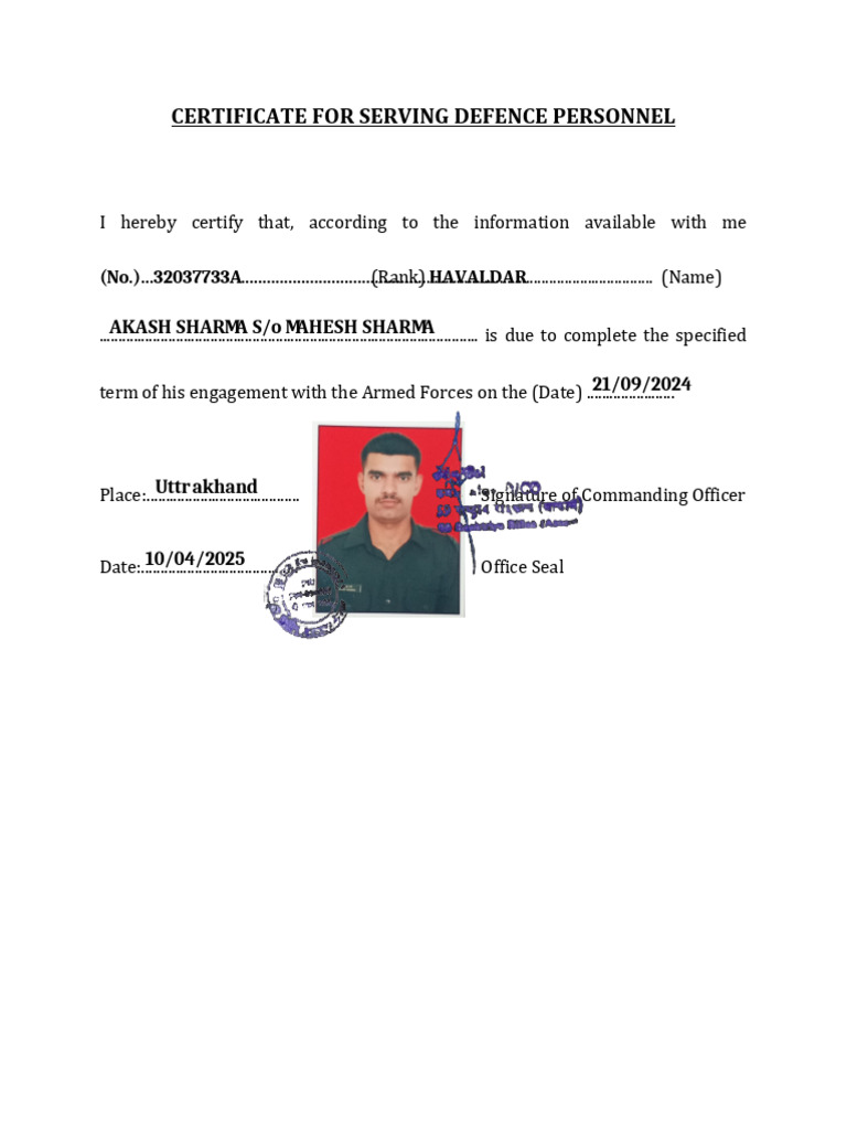 Defence Personnel ID Certification | PDF | Government