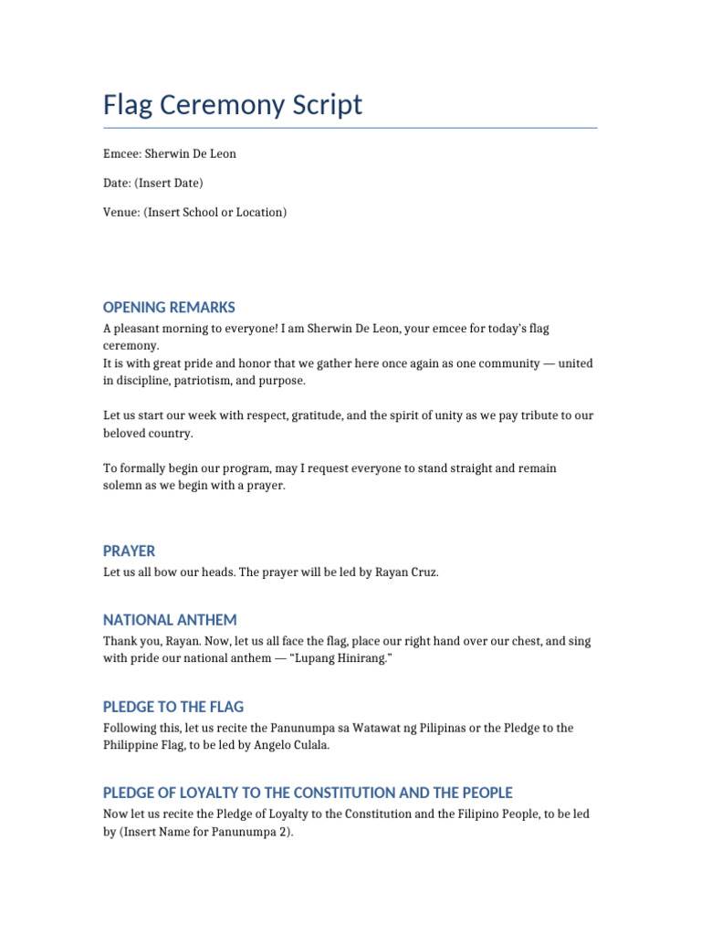 Flag Ceremony Script | PDF
