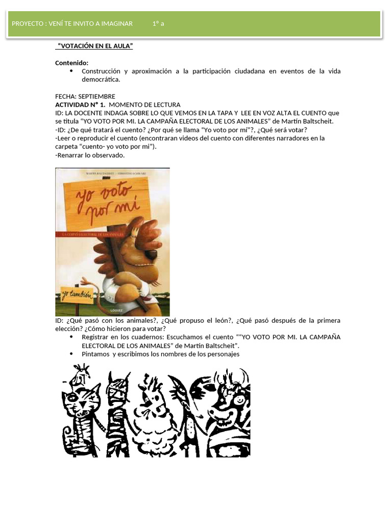 ACTIVIDAD PROYECTO LITERATURA Voto de Los Animales | PDF | Elecciones