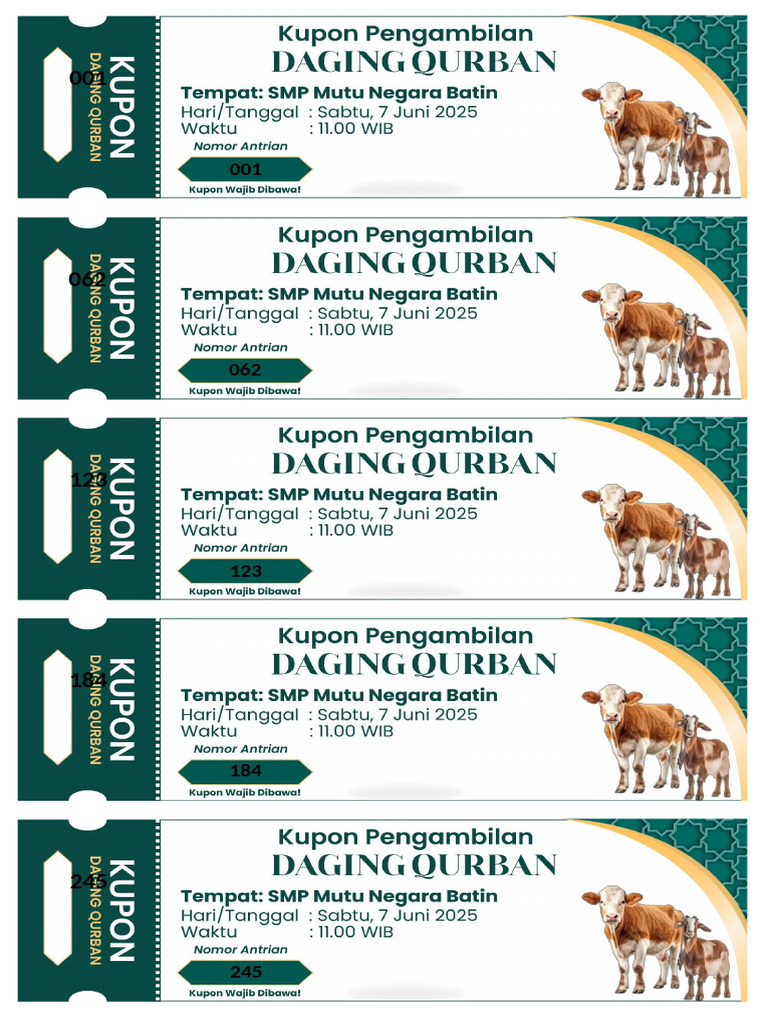 Kupon Daging Qurban 61 Lembar | PDF