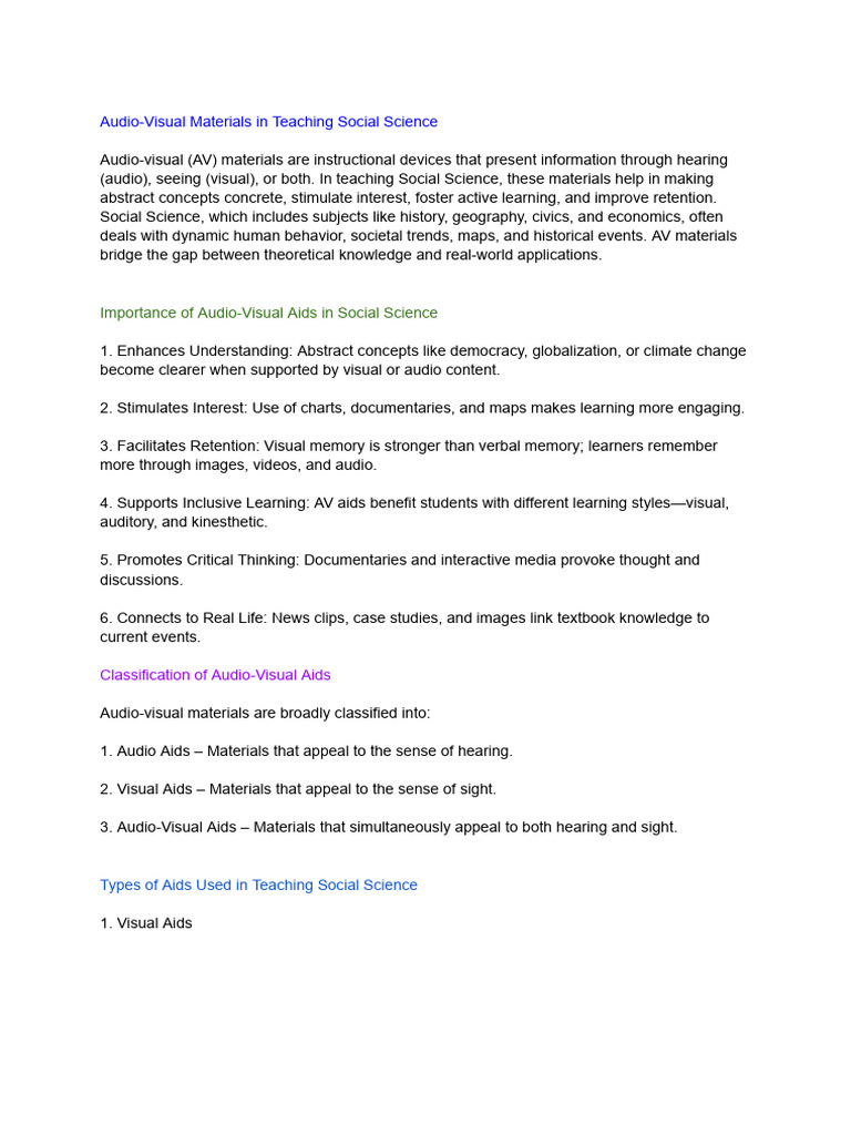 AV Aids in Social Science Teaching | PDF | Learning | Augmented Reality
