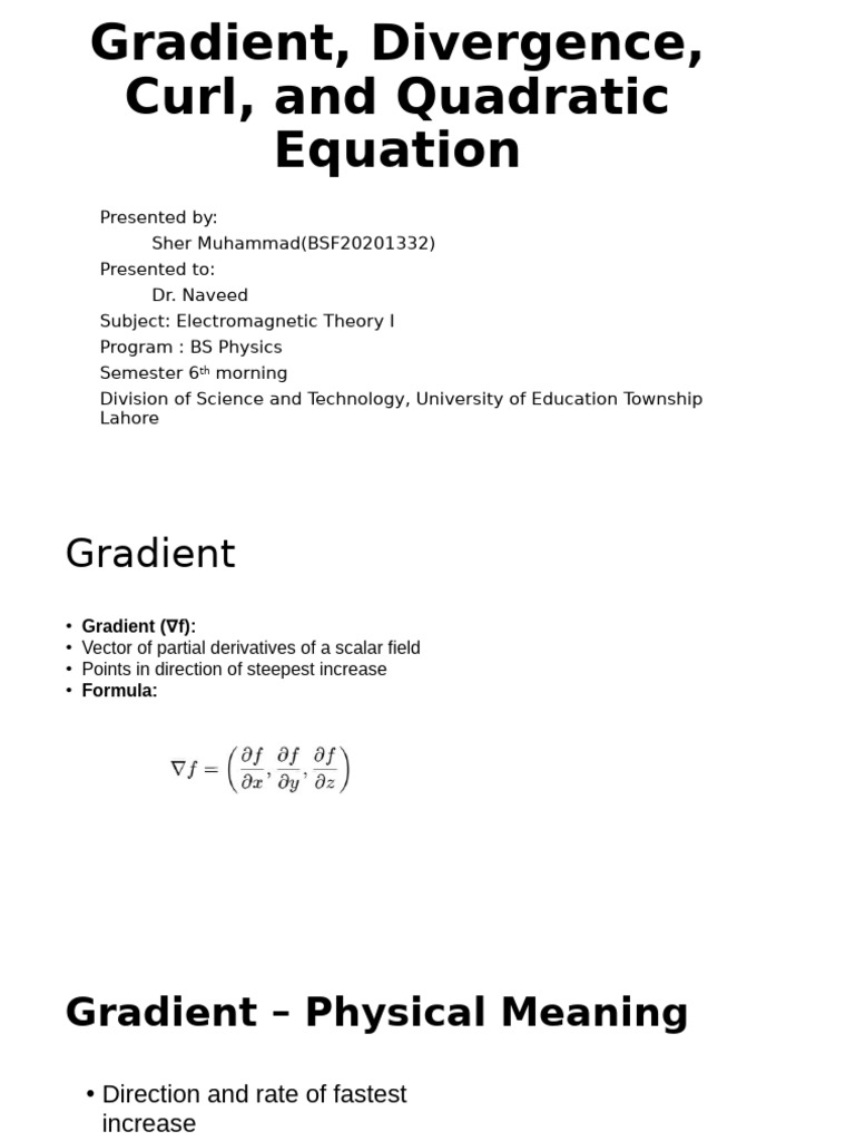Gradient, Divergence, Curl, and Quadratic | PDF