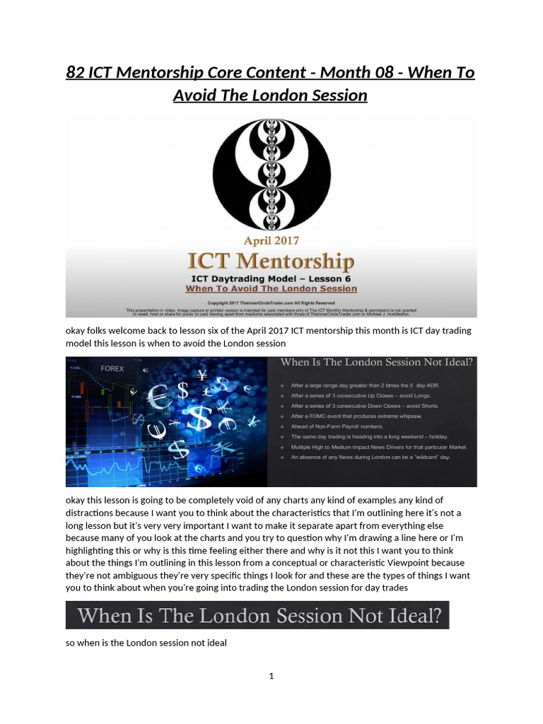 82 ICT Mentorship Core Content - Month 08 - When To Avoid The London Session | PDF | Day Trading ...