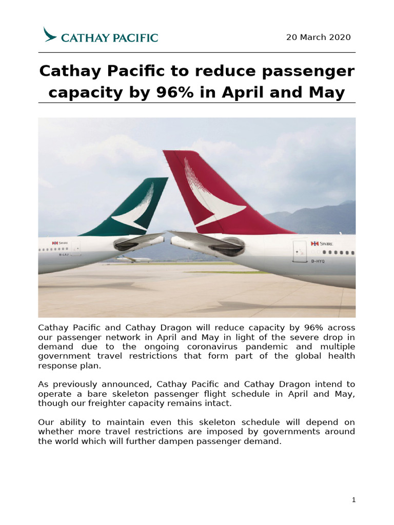 Cathay Pacific To Reduce Passenger Capacity in Apr May - ENG | PDF | Transport | Aviation
