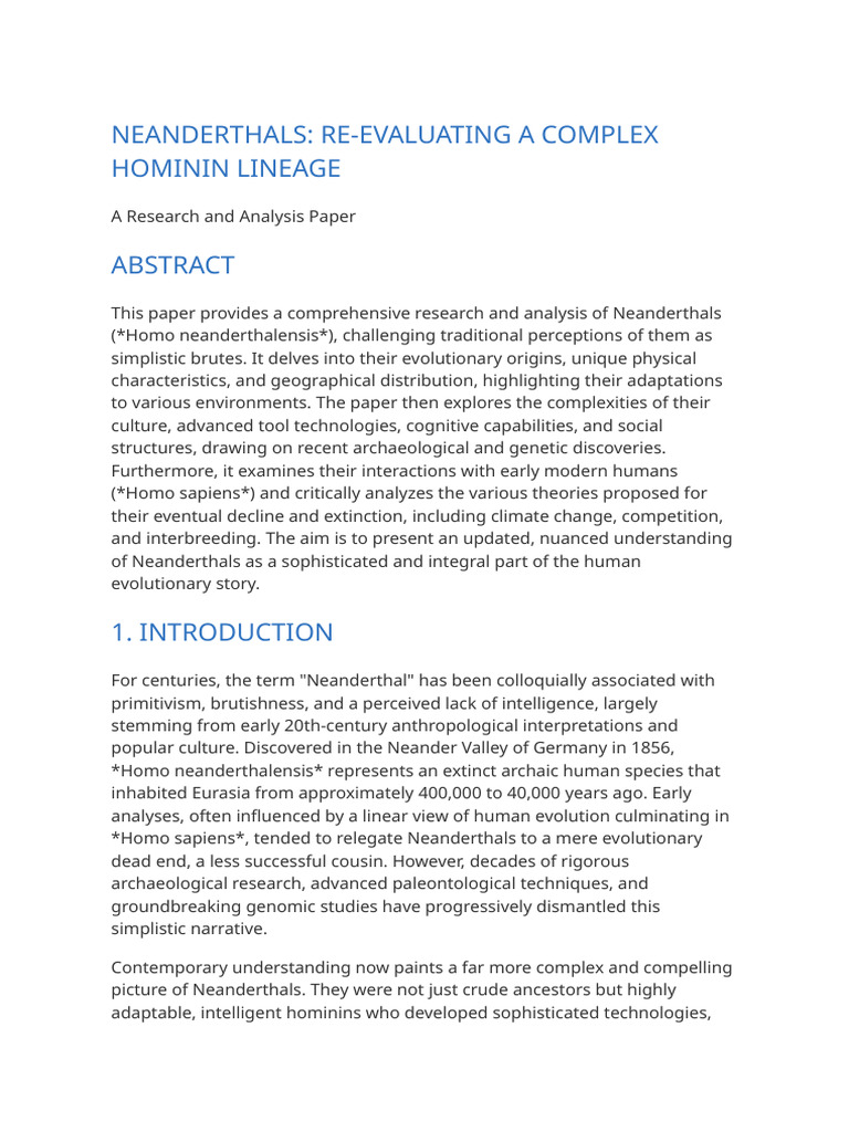 Neanderthal Research Paper | PDF | Neanderthal | Human