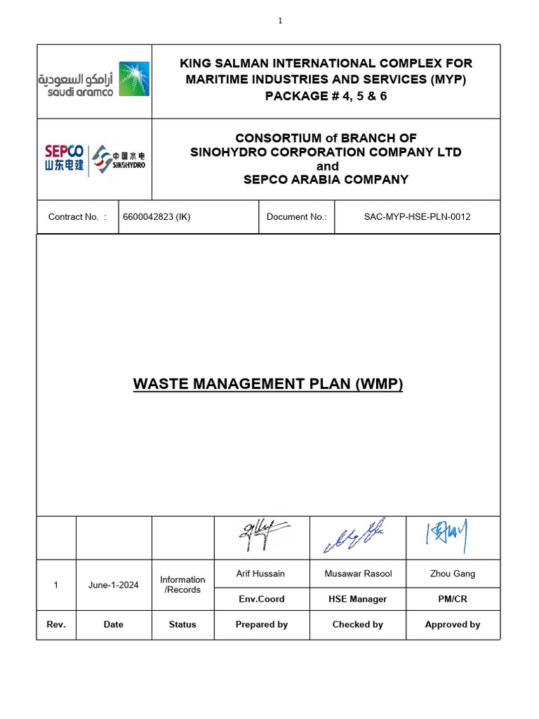 Waste Management Plan (WMP) | PDF | Waste | Sewage Treatment