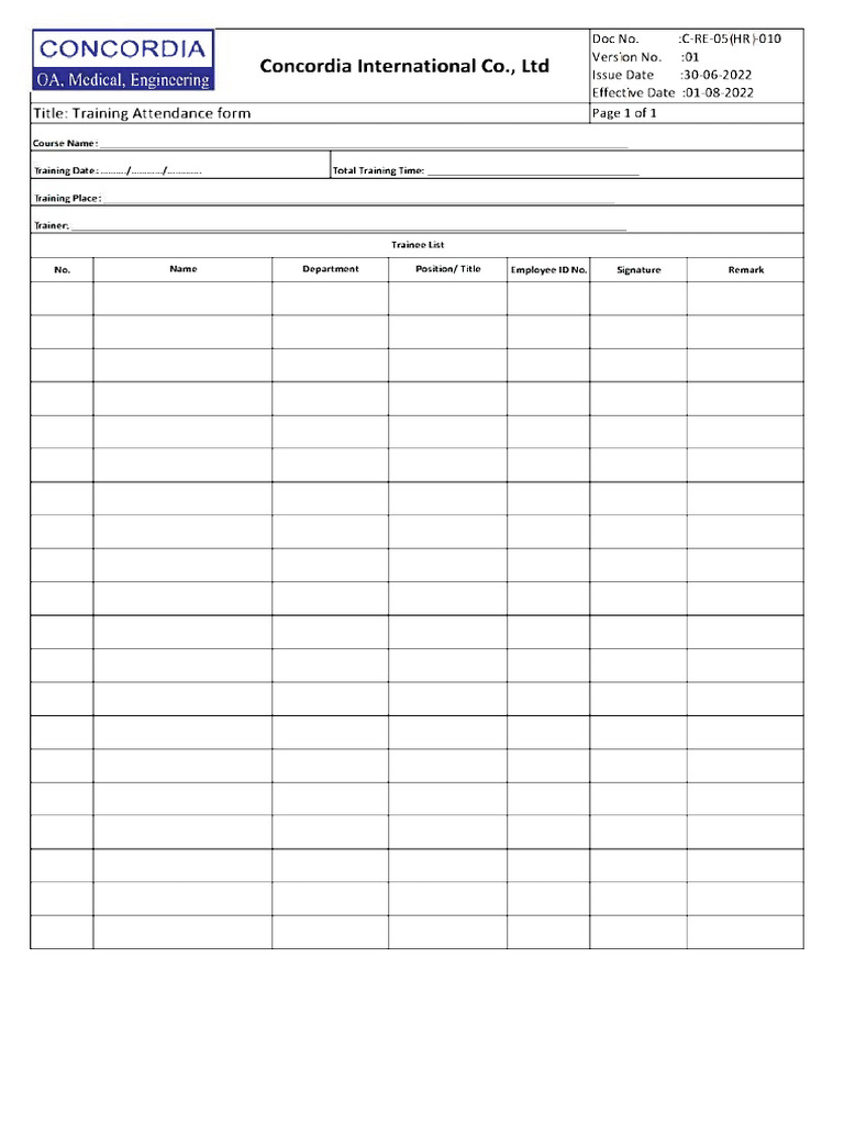 010 Training Attendance Form - c2861686 82da 44ea 80e9 03dd90865cb1 | PDF