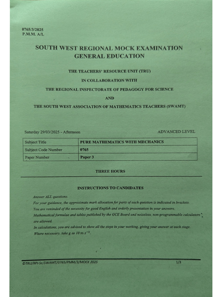 0765 Paper 3, SWRM 2025 | PDF