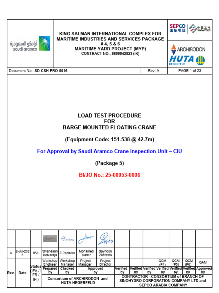 Load Test Procedure for Floating Crane | PDF | Crane (Machine ...