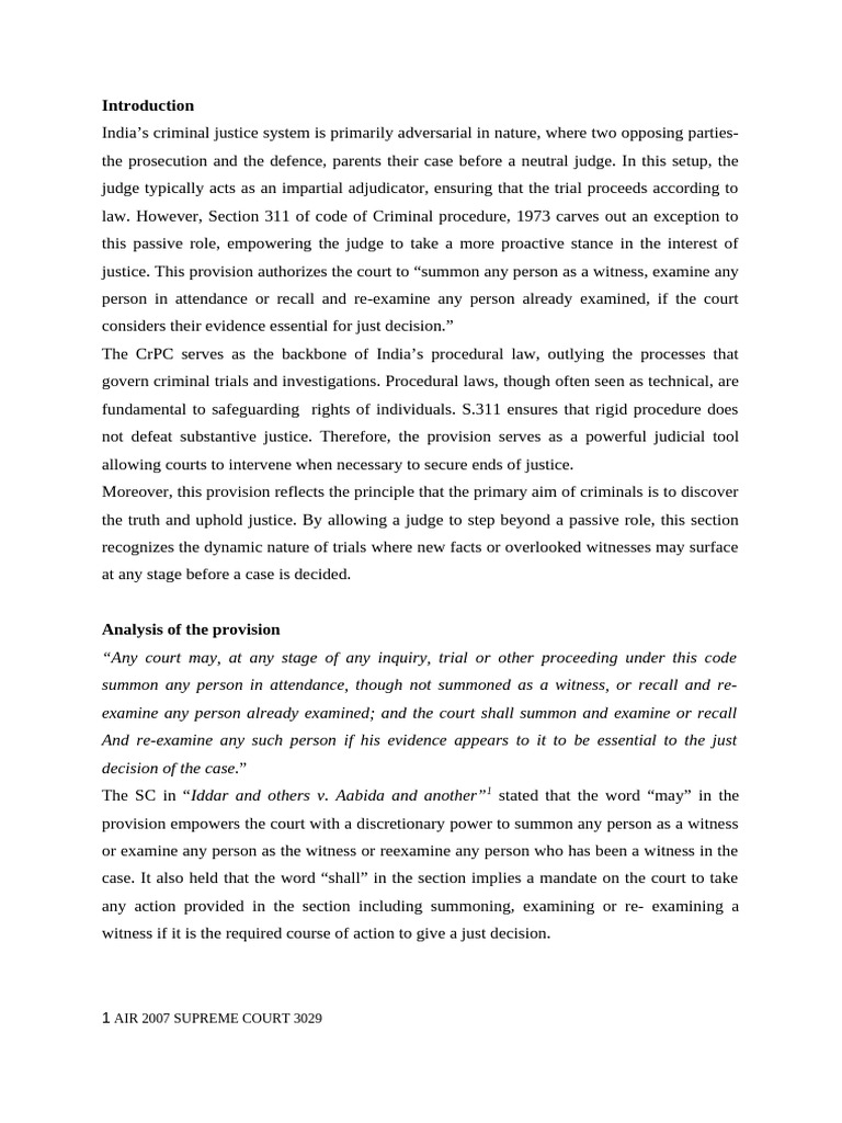Section 311 CRPC - Discretion, Justice and Judicial Duty | PDF | Trials ...