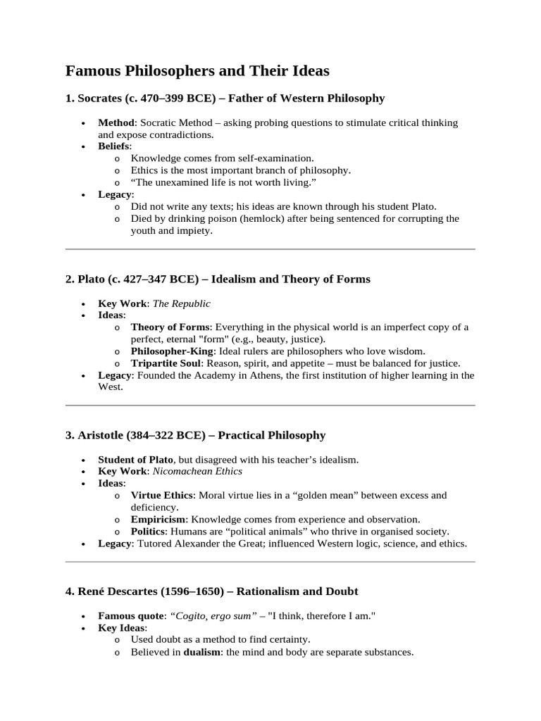 Key Philosophers and Their Ideas | PDF | Plato | Rationalism