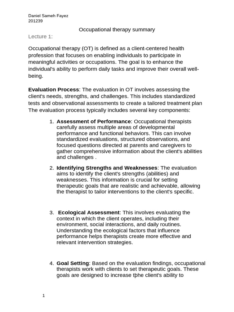 Occupational Therapy Overview | PDF | Occupational Therapy | Neuroscience