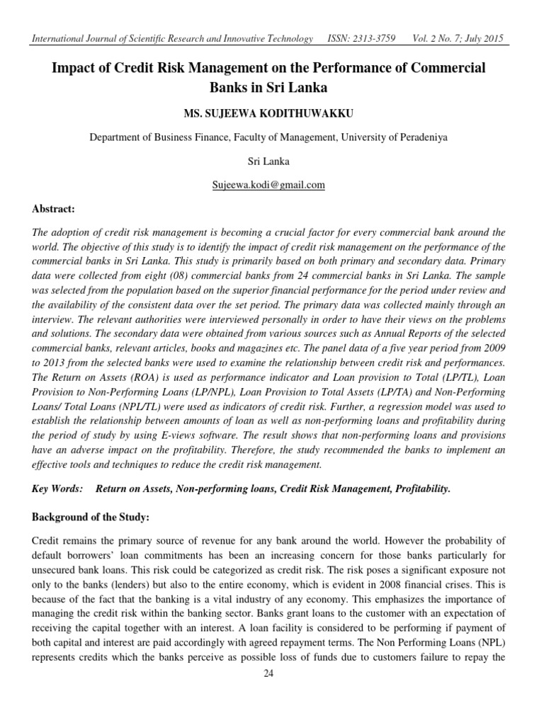 Impact of Credit Risk Management On The Performance of Commercial | PDF | Financial Risk | Banks