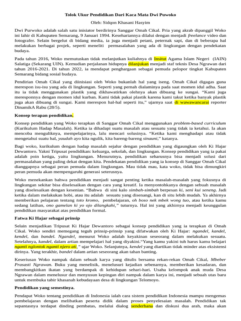 Tolok Ukur Pendidikan Dari Kaca Mata Dwi Puwoko | PDF