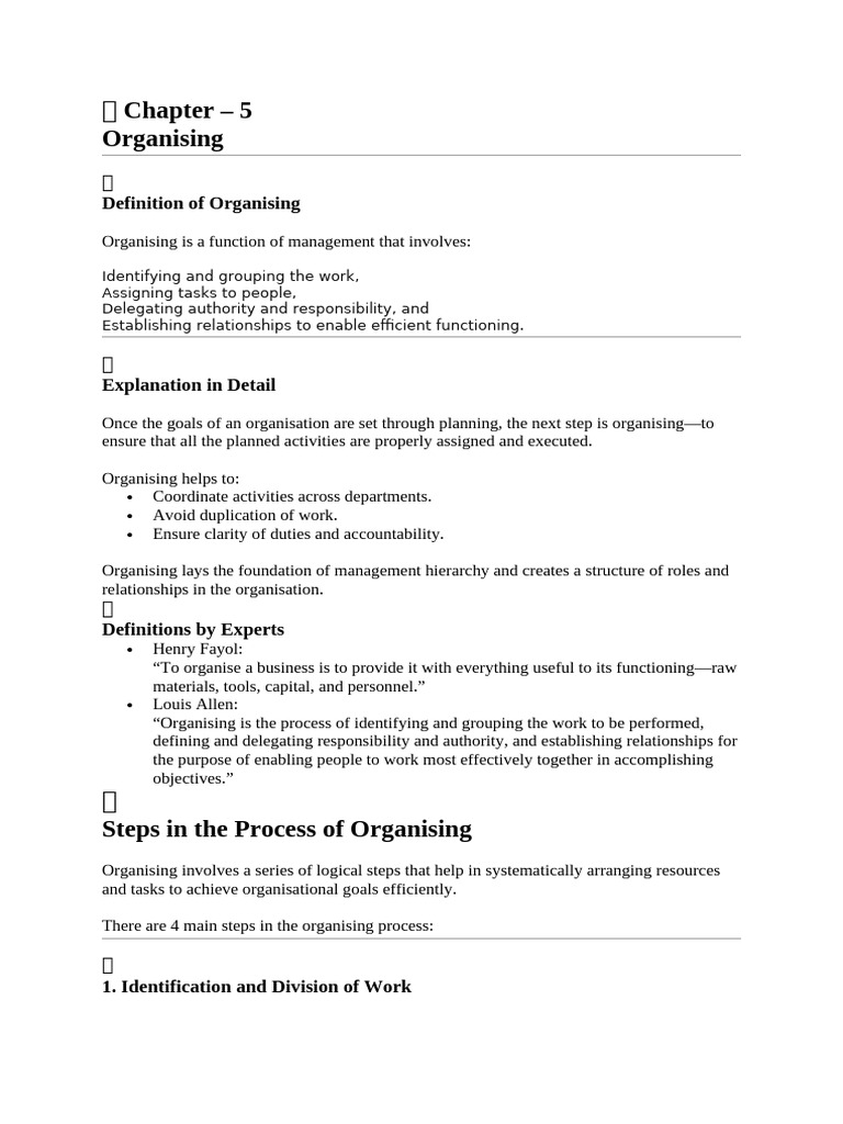 Chap 5 Organising Notes | PDF | Organizational Structure | Marketing