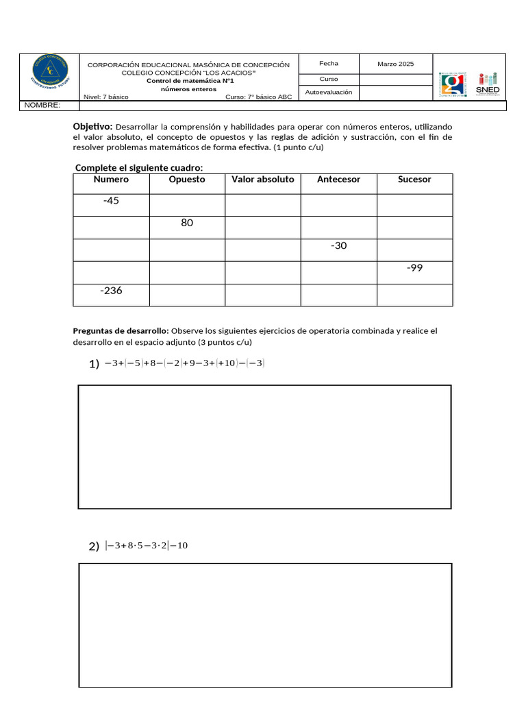 Control Numeros Enteros | PDF