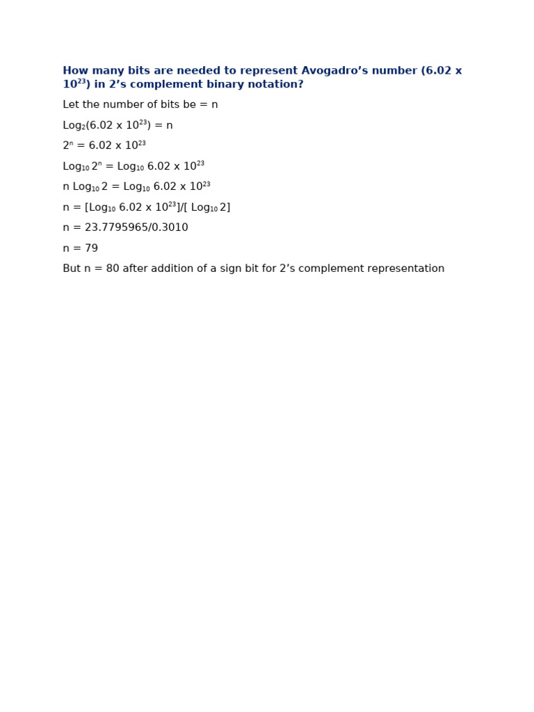 Bits Needed for Avogadro's Number in 2's Complement | PDF