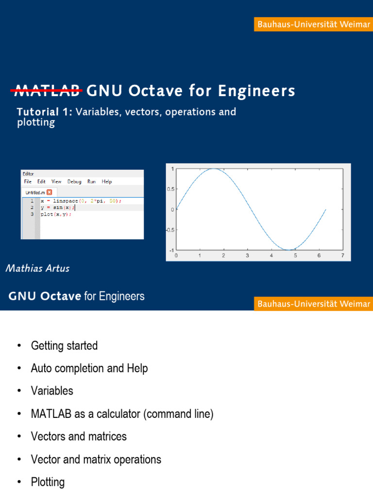 GNU Octave Tutorial Slides | PDF | Matrix (Mathematics) | Linear Algebra