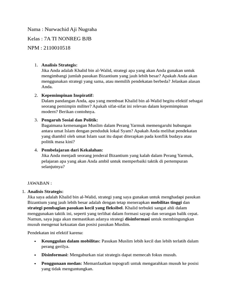 Nurwachid Aji Nugraha - 2110010518 - 7a Ti Nonreg BJB - Sejarah Islam | PDF