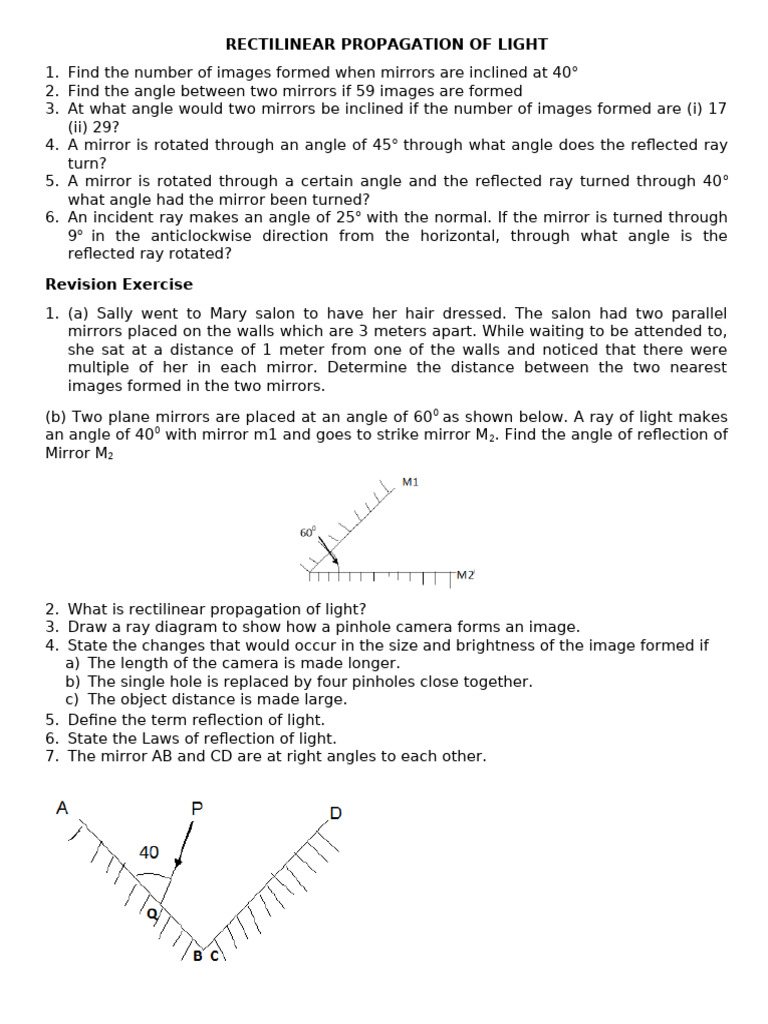 Rectilinear Propagation of Light | PDF | Mirror | Angle