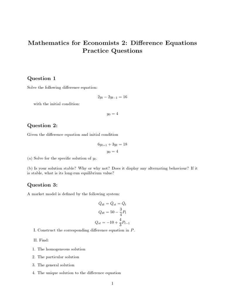 Difference Equations Practice Problems | PDF