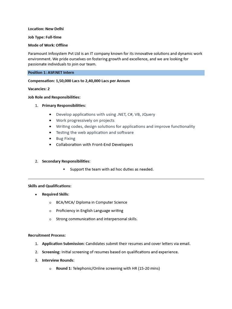 JD Dotnet Developer | PDF