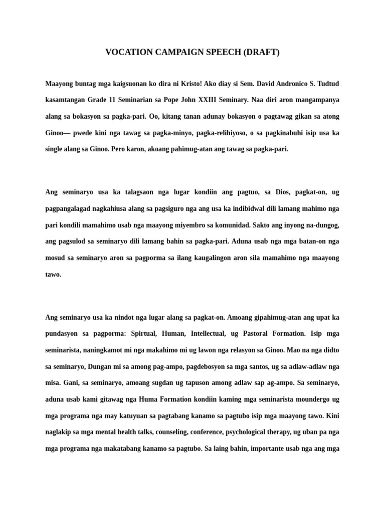 Vocation Campaign Speech | PDF