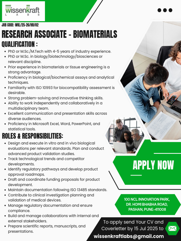 Job Advertisment - Research Associate-Biomaterials | PDF