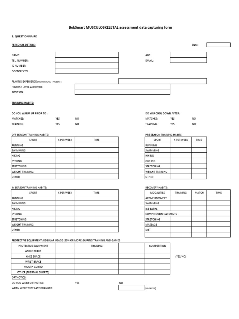 2019 Musculoskeletal Assessment Form | PDF | Anatomical Terms Of Motion ...