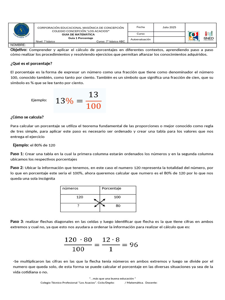Guia de Porcentaje | PDF | Porcentaje | Matemáticas