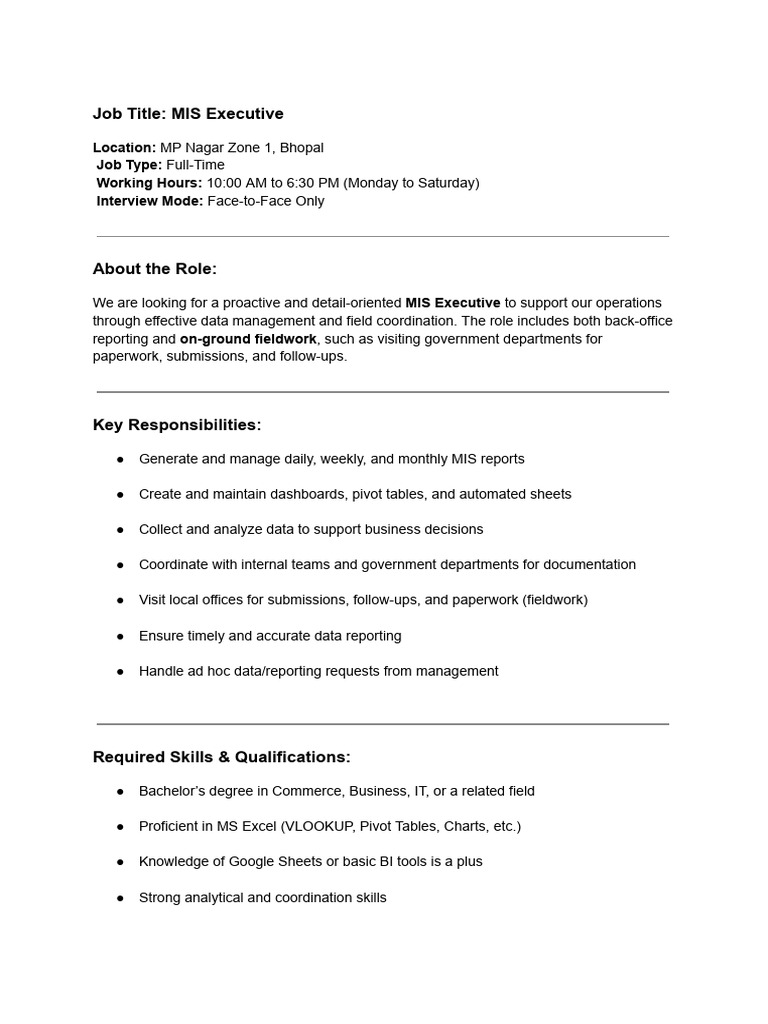 MIS Executive | PDF