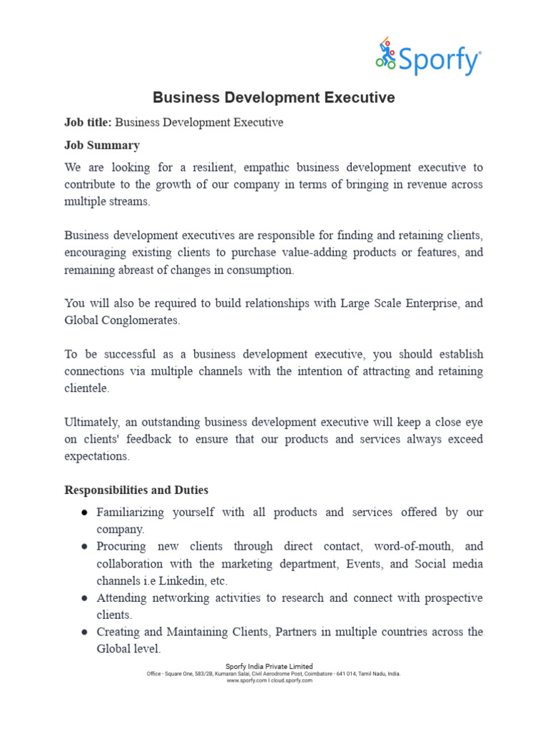 Business Development Executive Job Opening | PDF | Human Communication ...
