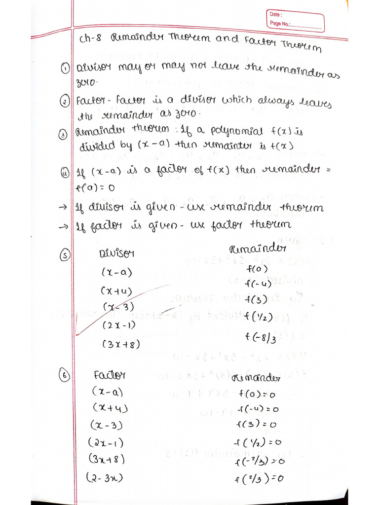 Remainder Theorem and Factor Theorem | PDF